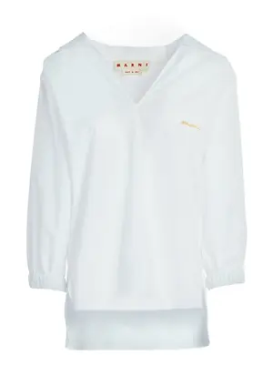 Marni Logo-embroidered Cotton-poplin Shirt - Lily White