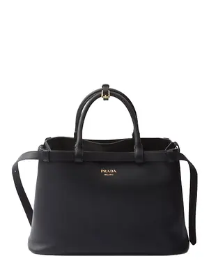 Prada Buckle Leather Medium Tote Bag - Black
