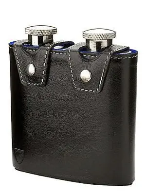 ASPINAL OF LONDON Double Stainless-steel And Leather Hip Flask - Black
