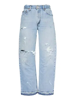 CASEY JEAN BY JEAN VINTAGE Distressed Straight-leg Mid-rise Jeans - Mid Blue