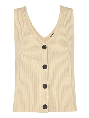Whistles Button-front V-neck Stretch-cotton Tank - Pale Yellow