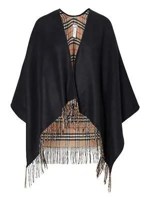 Burberry Vintage Check Wool Cape - Black