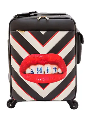 SELETTI Lipstick-print Striped Faux-leather Suitcase - Black/white/red