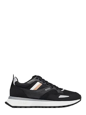 BOSS Brand-print Mesh And Faux-leather Low-top Trainers - Black