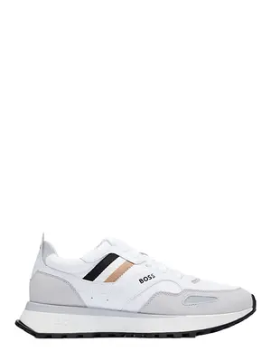 BOSS Brand-print Mesh And Faux-leather Low-top Trainers - White