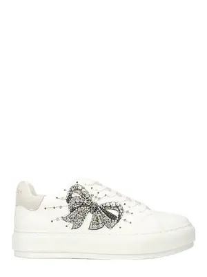 Kurt Geiger Laney Bow Crystal-embellished Leather Flatform Trainers - White