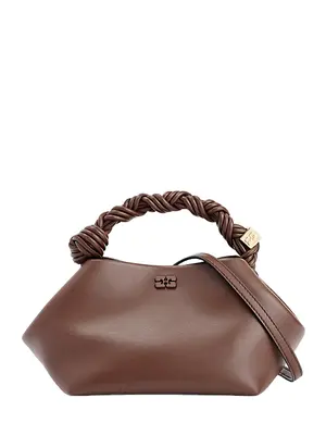 GANNI Small Leather Blend Top-Handle Bag Chocolate Fondant
