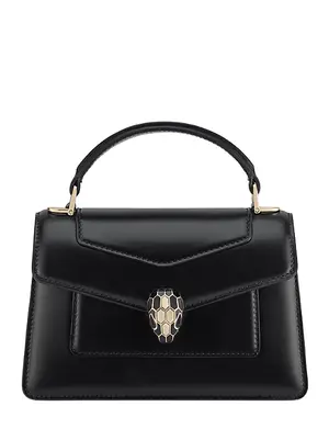 BVLGARI Serpenti Forever Leather Top-handle Bag - Black