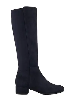 DUNE Tayla Block-Heel Knee-High Boots Navy-suede