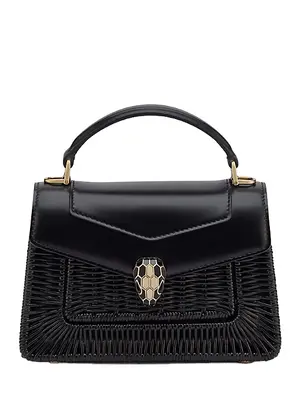 BVLGARI Bvlgari Serpenti Forever Mini Stud-Embellished Leather Top-Handle Bag Black