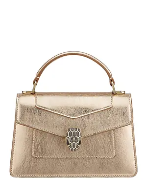 BVLGARI Serpenti Forever Mini Stud-embellished Leather Top-handle Bag - Light Gold