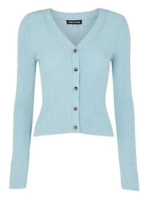 Whistles V-neck Slim-fit Ribbed Knitted Cardigan - Blue