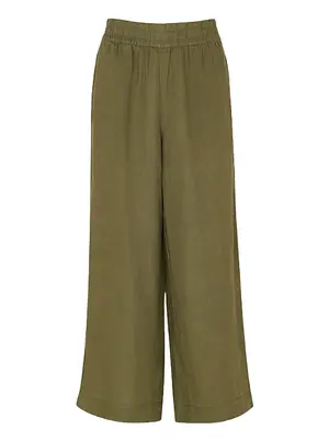 Whistles Elasticated-waist High-rise Linen Trousers - Khaki/olive