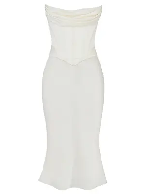 House Of Cb Stretch-satin Corseted Midi Dress - Ivory