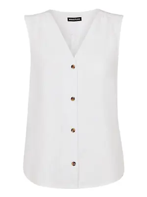 Whistles Laura V-neck Linen Tank Top - White