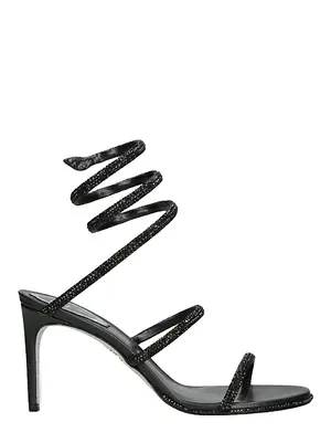 Rene Caovilla Cleo Crystal-embellished Leather Heeled Sandals - Black