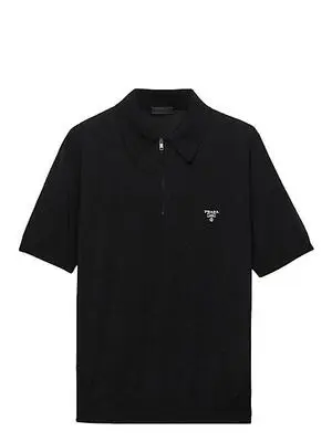 Prada Logo-embroidered Short-sleeved Wool Polo Shirt - Black