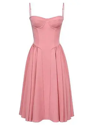 House Of Cb Samaria Corseted Woven Midi Dress - Raspberry