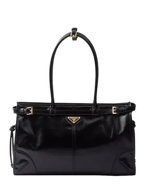 Prada Prada Logo-Plaque Leather Top-Handle Bag Black