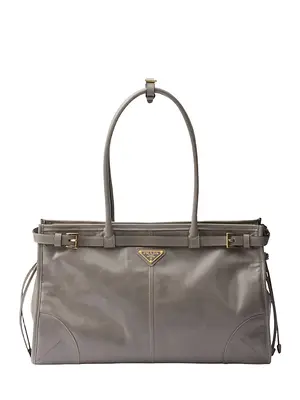 Prada Prada Logo-Plaque Leather Top-Handle Bag Grey
