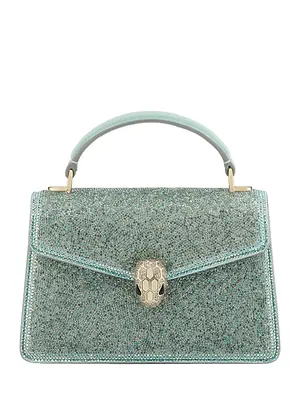 BVLGARI Serpenti Forever Mini Crystal-embellished Suede Top-handle Bag - Light Blue