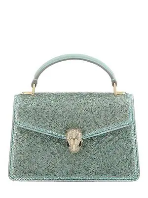 BVLGARI Serpenti Forever Mini Crystal-embellished Suede Top-handle Bag - Light Blue