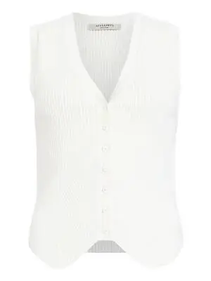 ALLSAINTS Cruz V-neck Ribbed Knitted Waistcoat - Chalk White