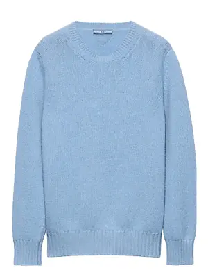 Prada Logo-pattern Wool And Cashmere-blend Jumper - Light Blue