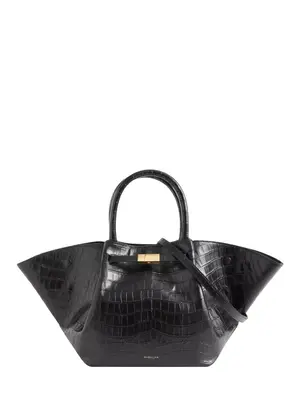 DEMELLIER The Midi New York Leather Tote Bag Black Croc Effect