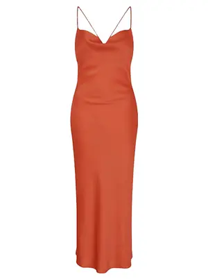 OMNES Riviera Sleeveless Satin Midi Dress - Brick Orange