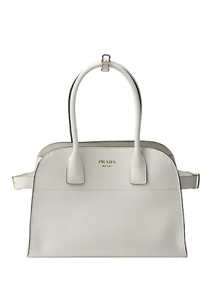 Prada Foiled-logo Leather Top-handle Bag - White