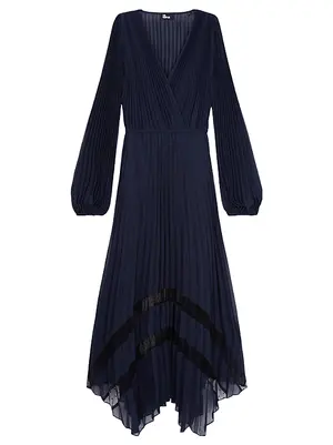The Kooples V-neck Pleated Midi Dress - Navy