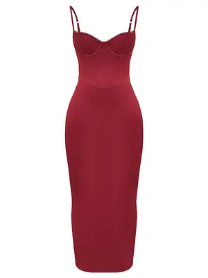 House Of Cb Stefania Fitted Satin Maxi Dress - Ruby