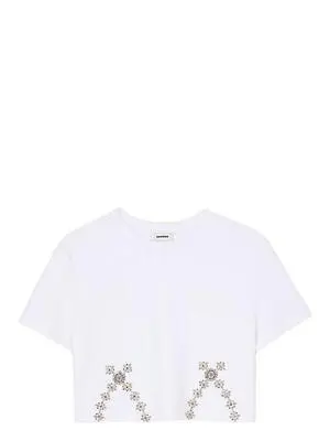 Sandro Crystal-embellished Cut-out T-shirt - Naturels