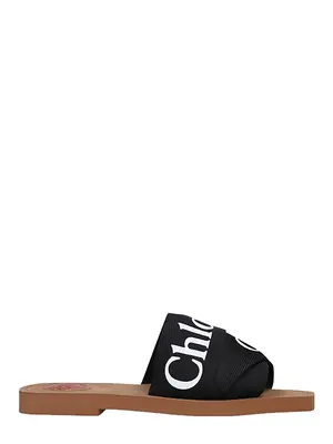Chloé Woody Logo-print Canvas Sandals - Black