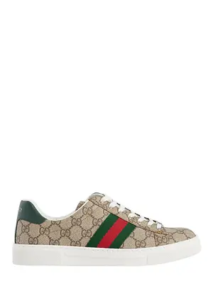 Gucci Ace Logo-pattern Canvas Trainers - Beige Ebony