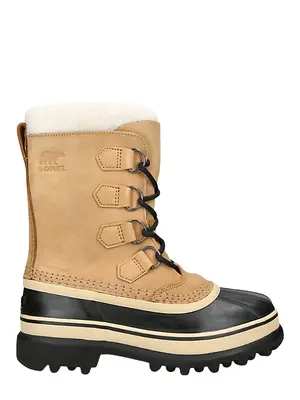 Sorel Caribou Fleece-Trim Leather Snow Boots Tan Comb