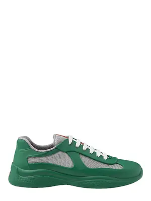 Prada America's Cup Original Leather And Mesh Sneakers - Green