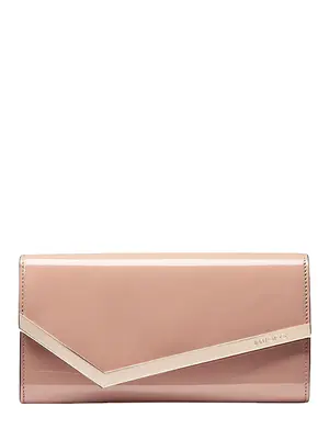 JIMMY CHOO Emmie Logo-Engraved Patent-Leather Clutch Pink/gold