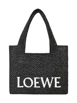 Loewe X Paula's Ibiza Medium Logo-print Raffia-blend Top-handle Bag - Black