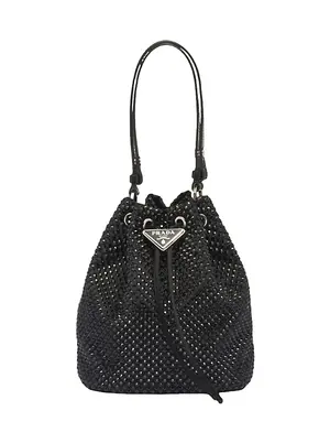 Prada Crystal-embellished Mini Satin Bucket Bag - Black