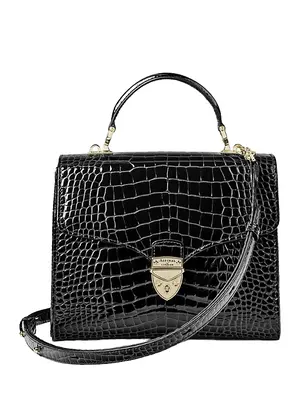 ASPINAL OF LONDON Mayfair Croc-embossed Top-handle Bag - Black