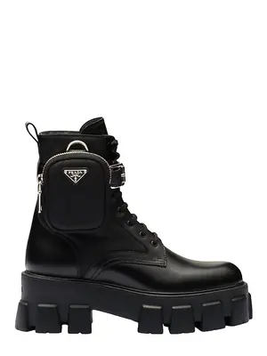 Prada Monolith Platform Leather Boots - Black