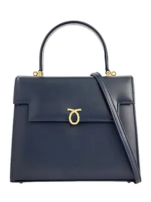 LAUNER Launer Traviata Croc-Embossed Leather Shoulder Bag Dark Navy