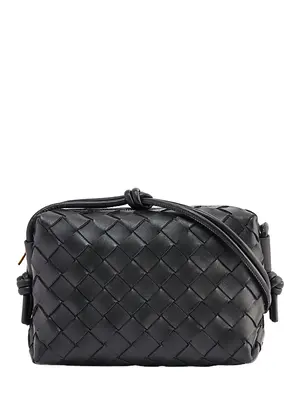 Bottega Veneta Bottega Veneta Loop Mini Intrecciato Leather Cross-Body Bag Black