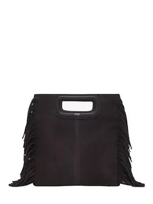 Maje Maje Fringed-Trim Suede Shoulder Bag Grey