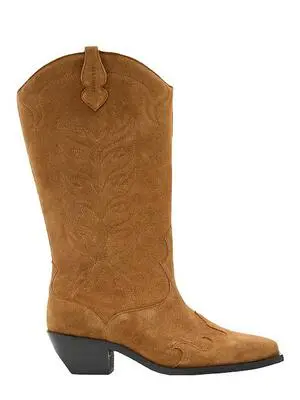 ALLSAINTS Dolly Western Embroidered Knee-high Boots - Sepia Brown