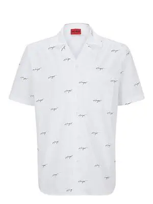 Hugo Leisure Logo-print Relaxed-fit Cotton Poplin Shirt - Open White