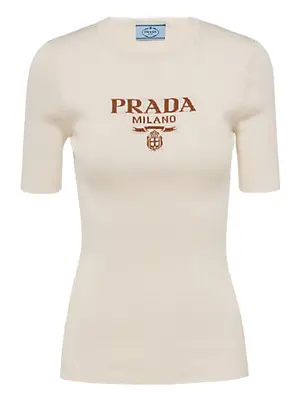 Prada Branded Knitted Silk Top - Neutral