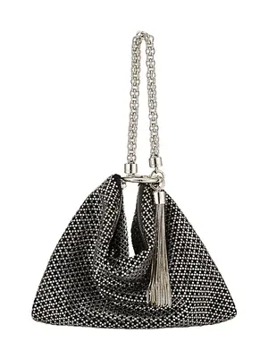 JIMMY CHOO Callie Crystal-embellished Leather Shoulder Bag - Black